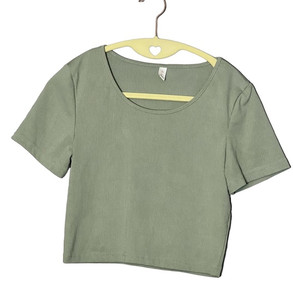 ROMWE | Tops | Romwe Womens Forest Green Ribbed Short Sleeve Crop Top ...